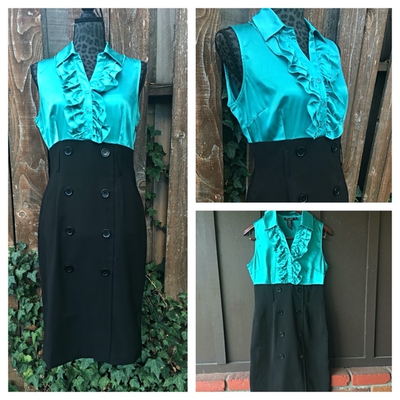 Roulette | Dresses | Roulette Teal Blue And Black Long Dress Wruffle ...